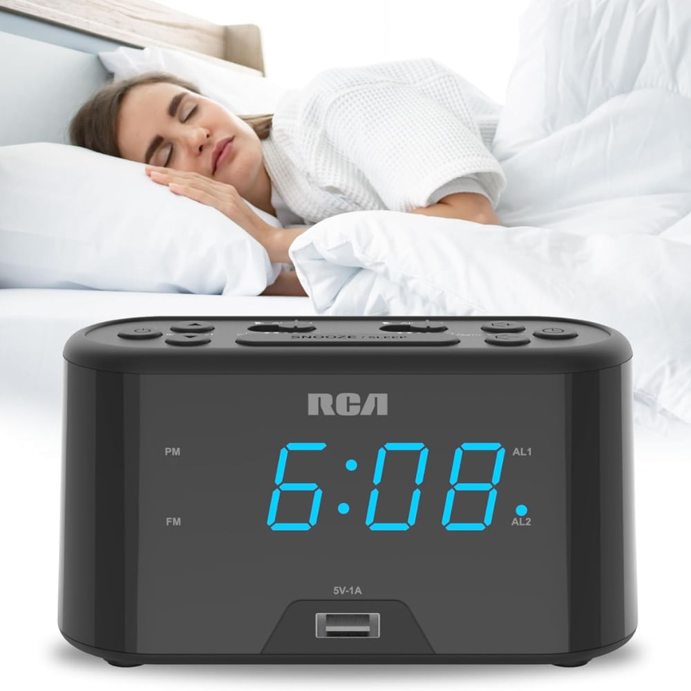 Reloj Despertador Digital RCA RC571 con Radio AM/FM, Puerto USB y Pantalla LED - RC571